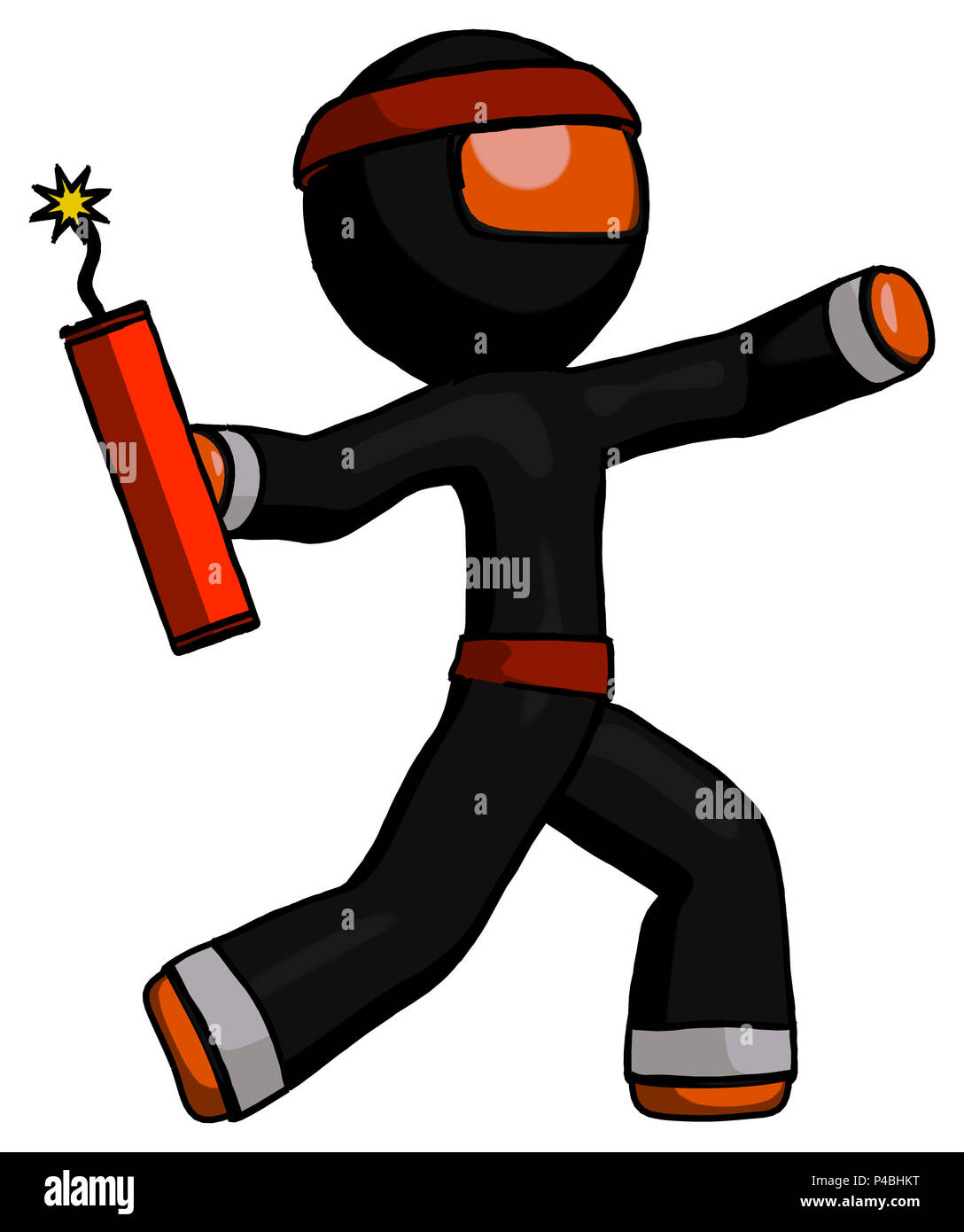 Orange ninja warrior man throwing dynamite Stock Photo - Alamy