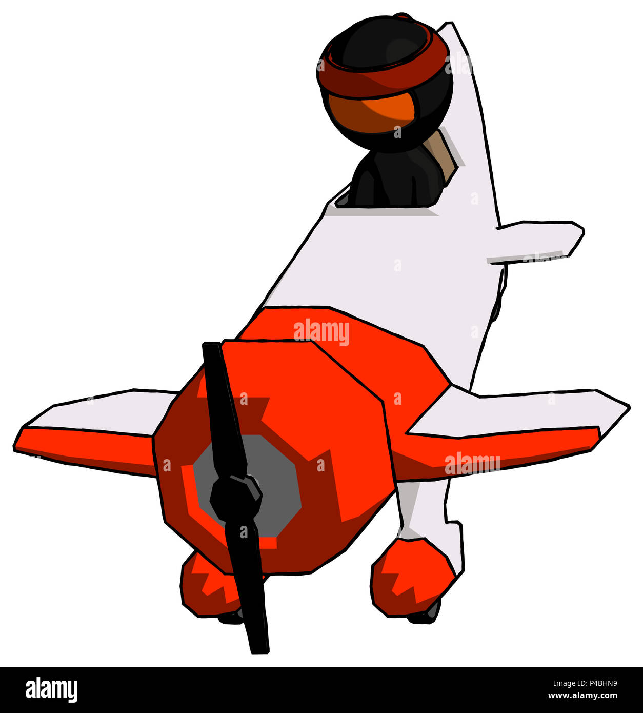 Orange ninja warrior man in geebee stunt plane descending front angle ...
