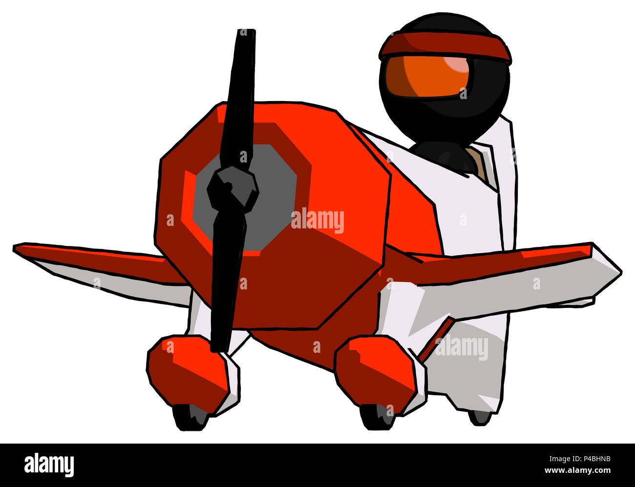 Orange ninja warrior man flying in geebee stunt plane viewed from below ...