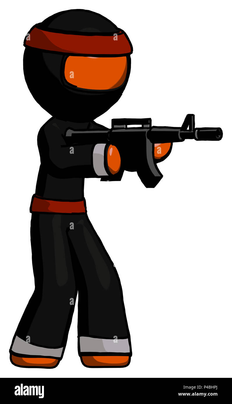 Orange ninja warrior man shooting automatic assault weapon Stock Photo ...