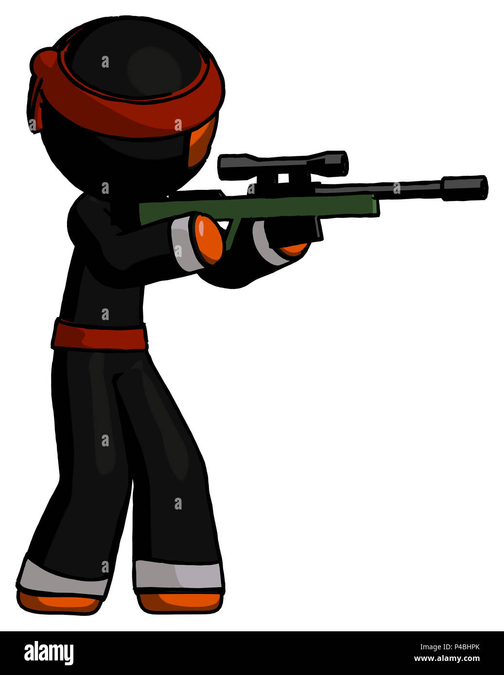 Orange ninja warrior man shooting sniper rifle Stock Photo - Alamy