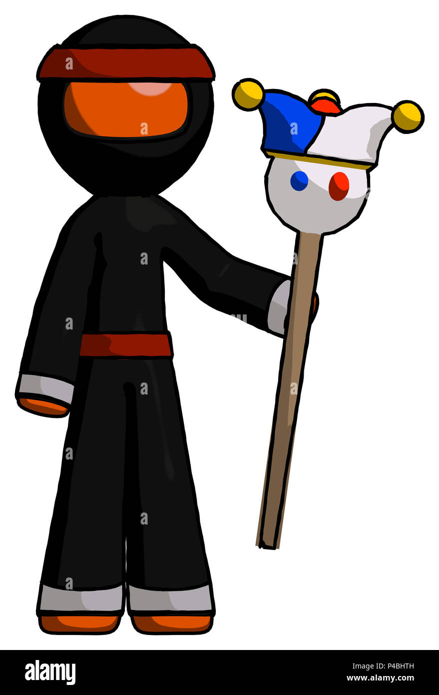 Orange ninja warrior man holding jester staff Stock Photo - Alamy