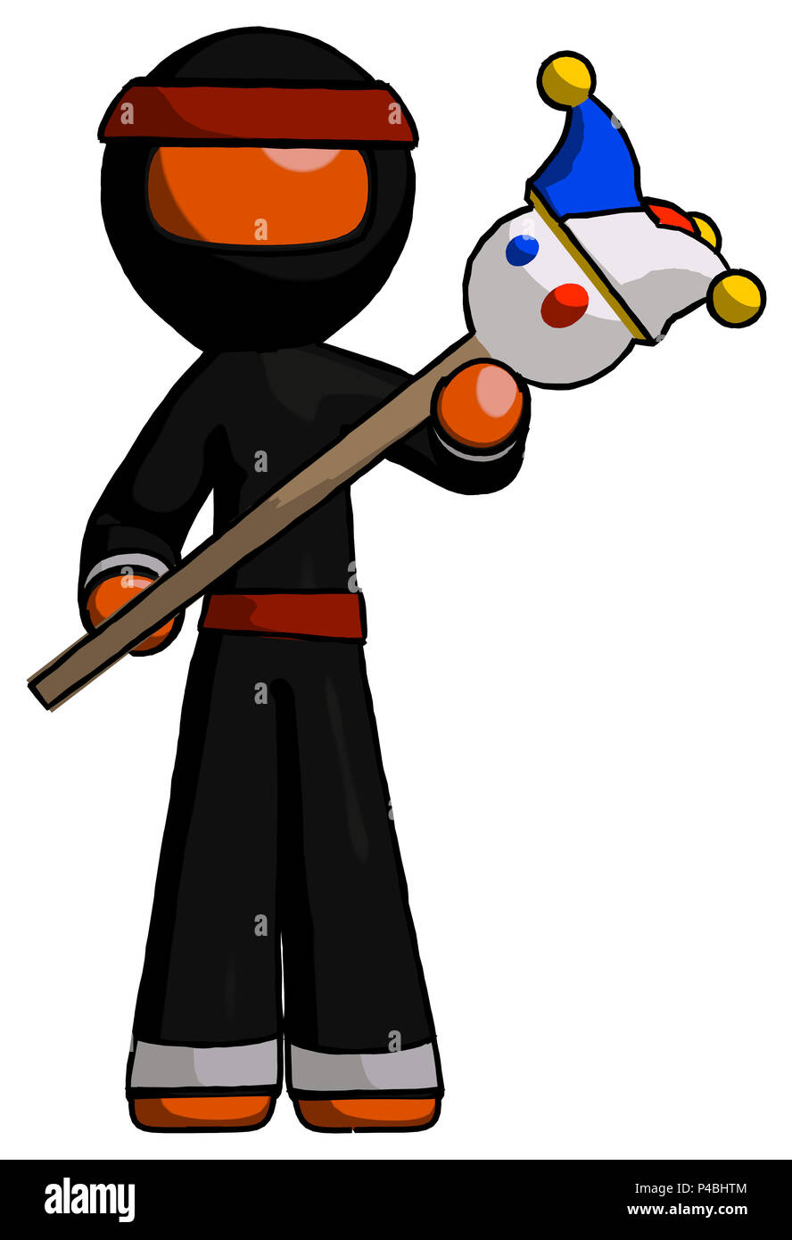 Orange ninja warrior man holding jester diagonally Stock Photo - Alamy
