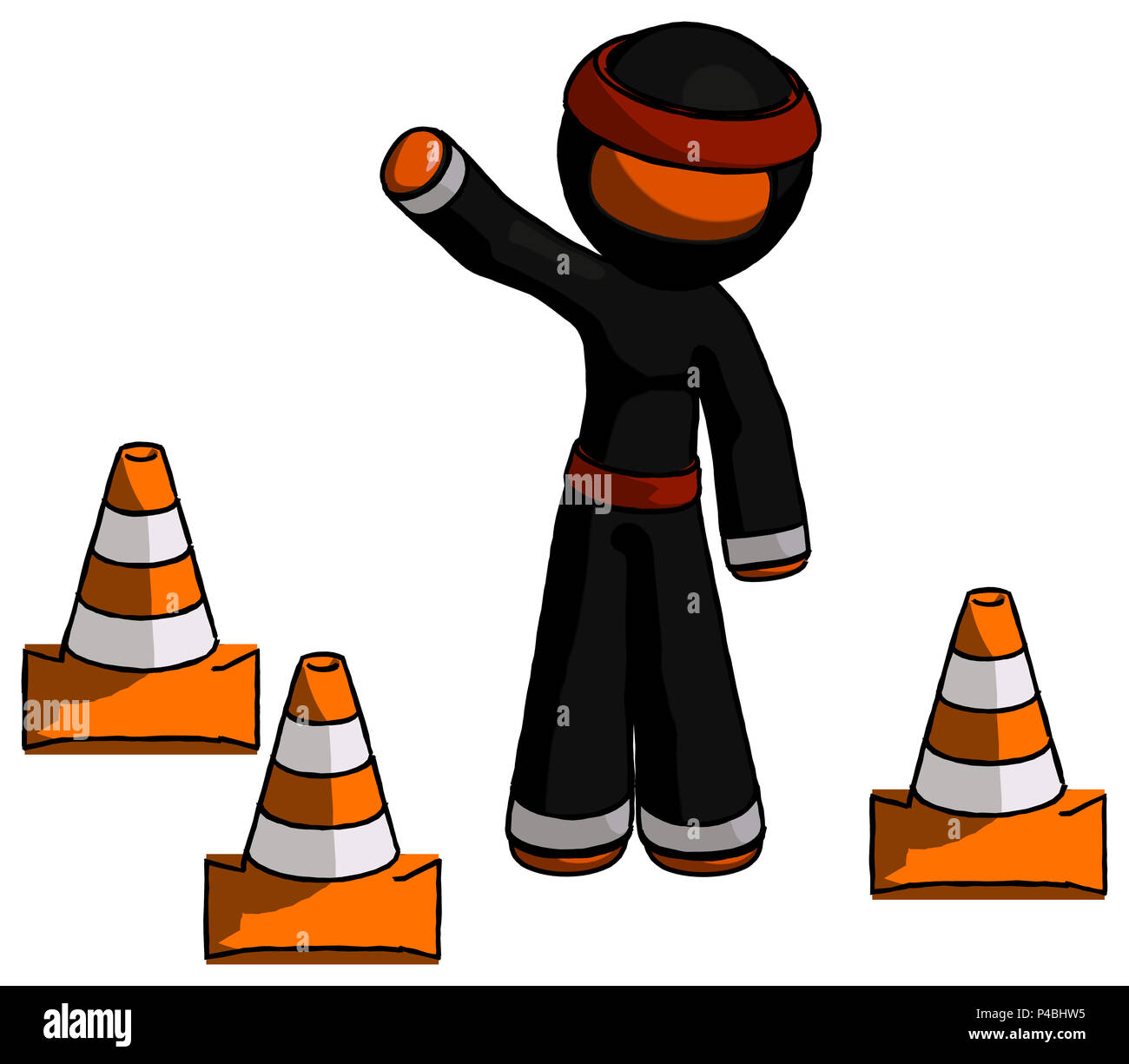 Orange ninja warrior man standing by traffic cones waving Stock Photo ...
