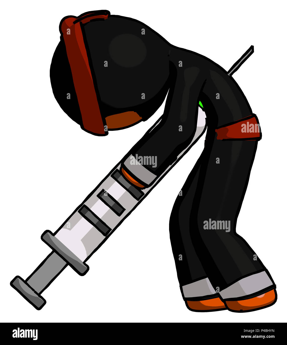 Orange ninja warrior man lethal injection, impaled on syringe Stock ...