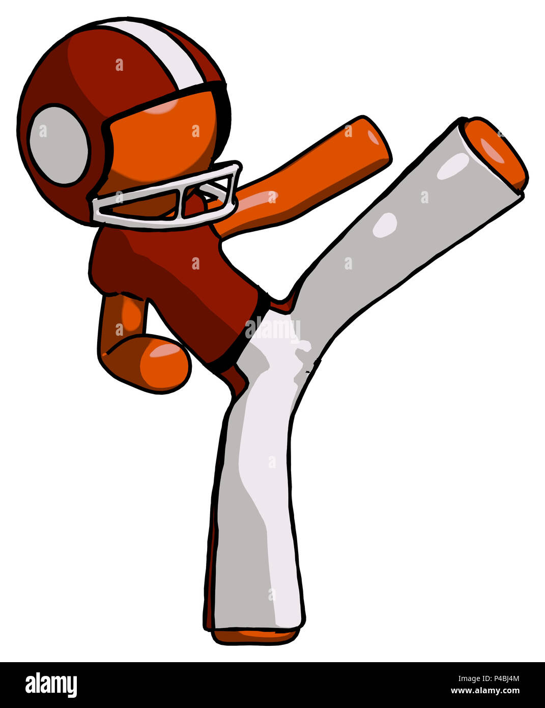 Orange football player man ninja kick right Stock Photo - Alamy