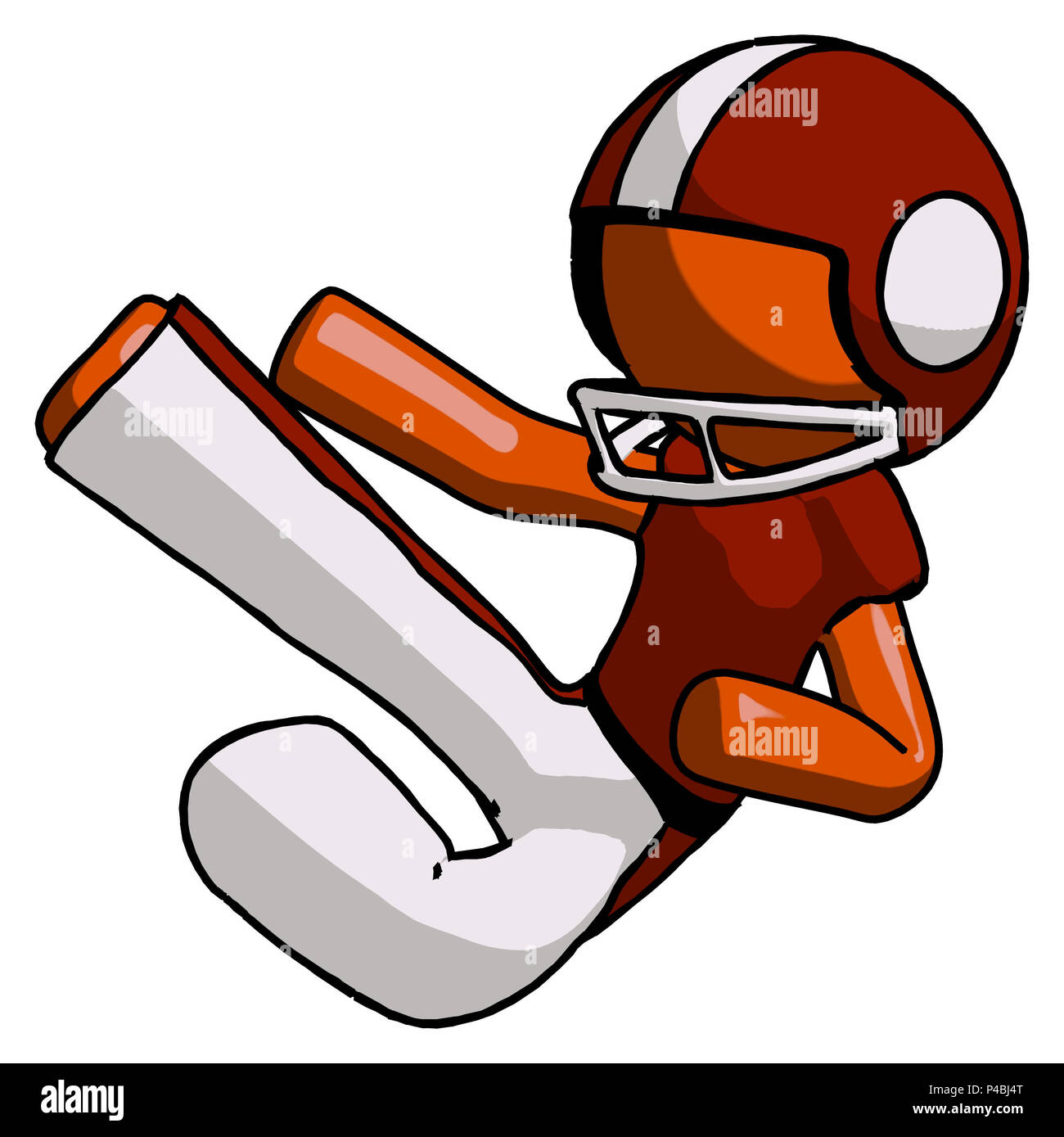 Orange football player man flying ninja kick left Stock Photo - Alamy