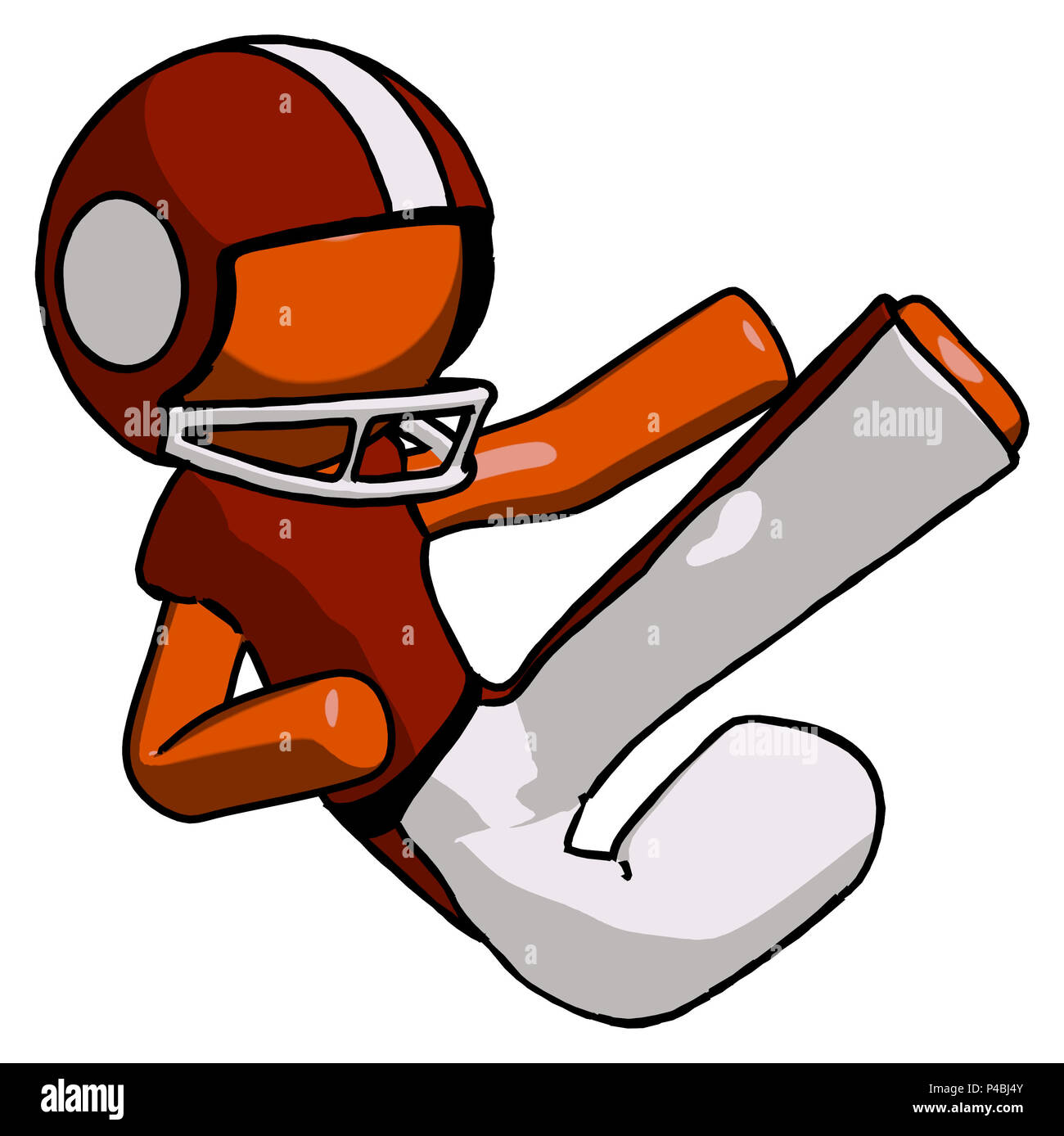 Orange football player man flying ninja kick right Stock Photo - Alamy