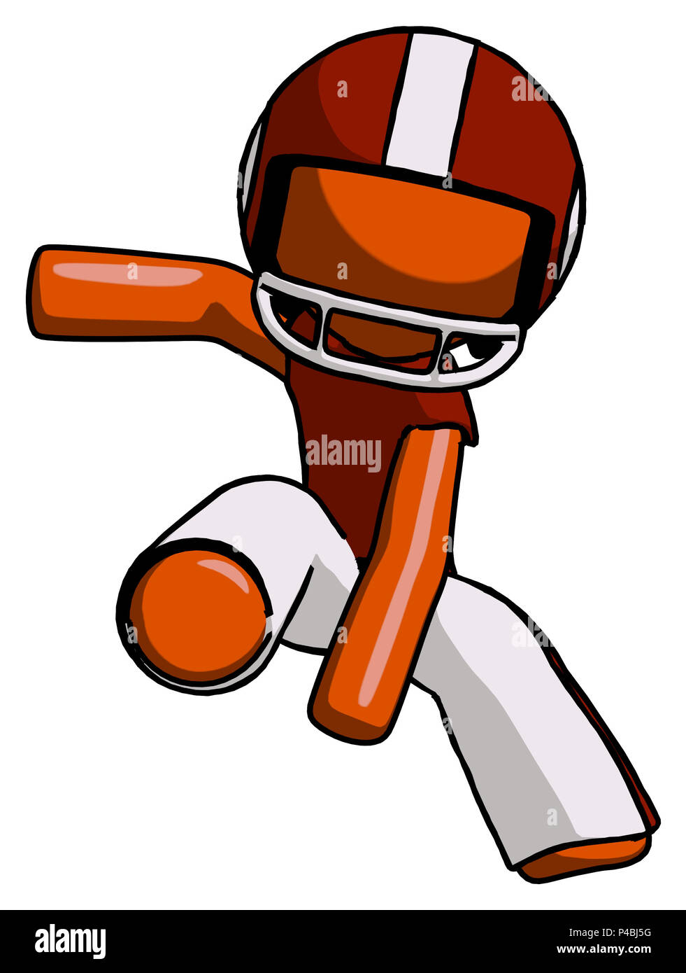 Orange football player man action hero jump pose Stock Photo - Alamy