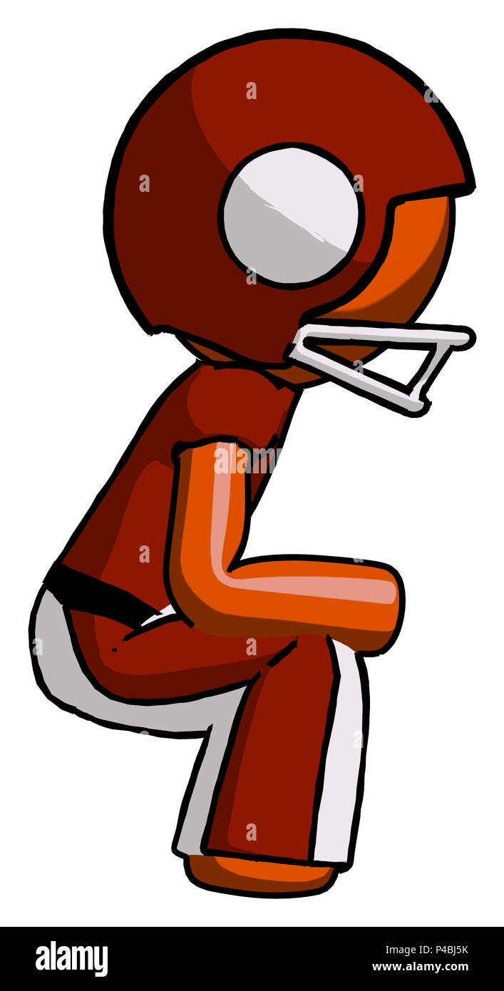 Orange football player man squatting facing right Stock Photo - Alamy