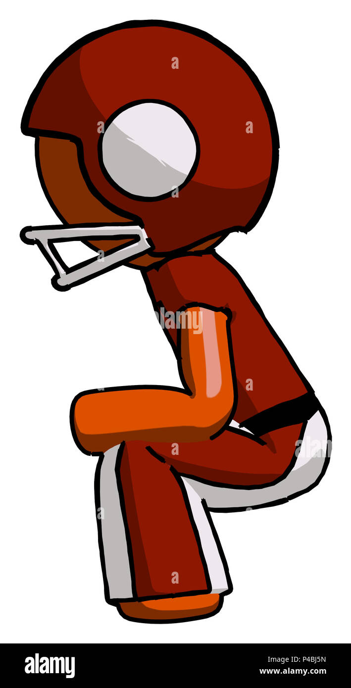 Orange football player man squatting facing left Stock Photo - Alamy