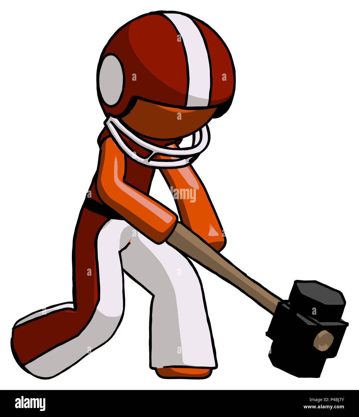 Orange football player man smashing with sledgehammer, or hitting ...