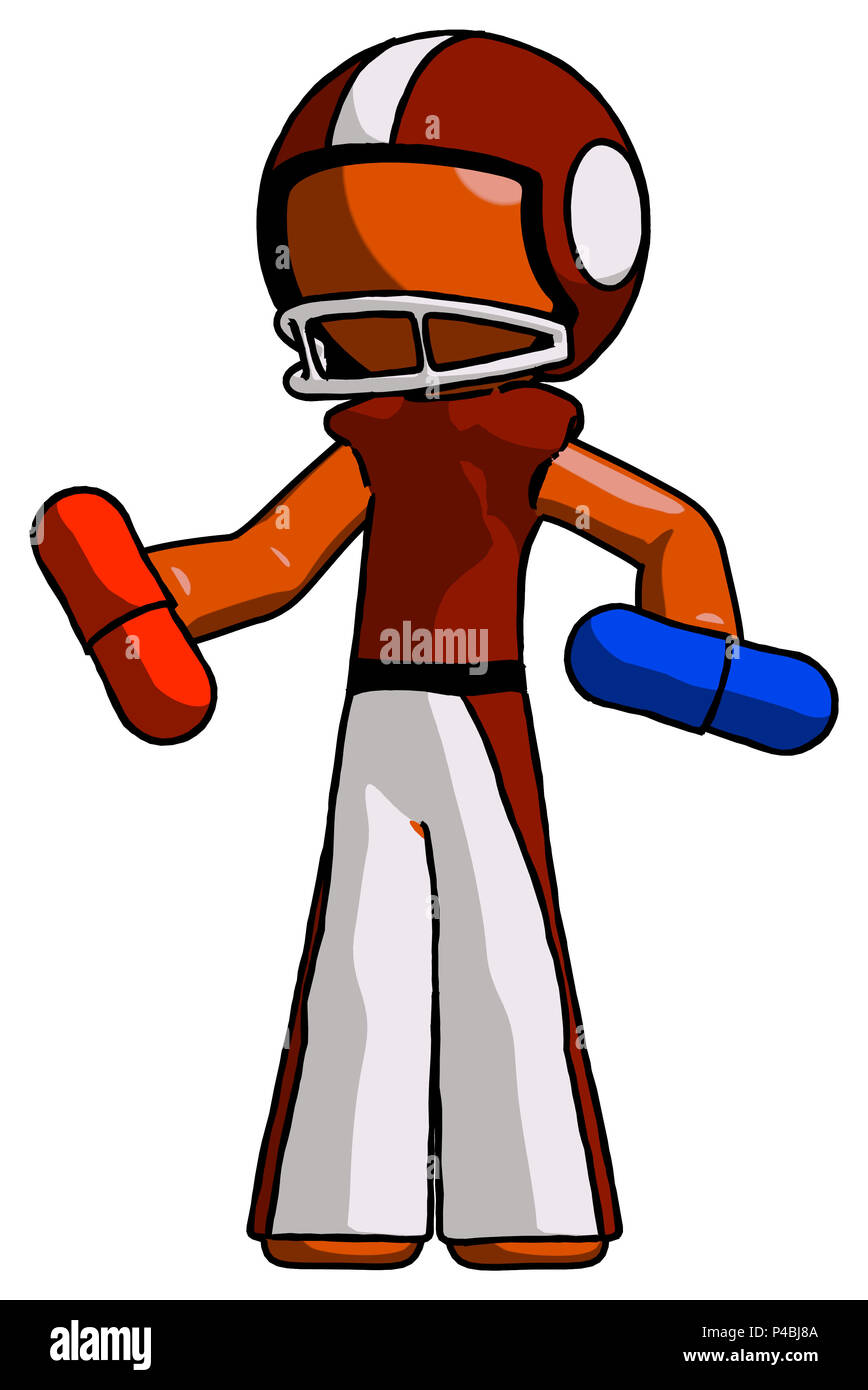 Orange football player man red pill or blue pill concept Stock Photo ...