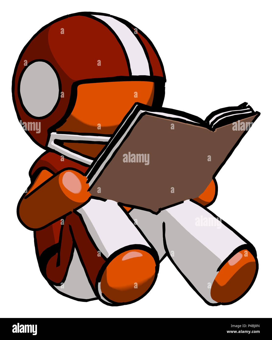 Orange football player man reading book while sitting down Stock Photo ...