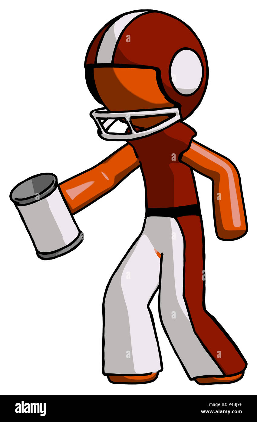 Orange football player man begger holding can begging or asking for ...