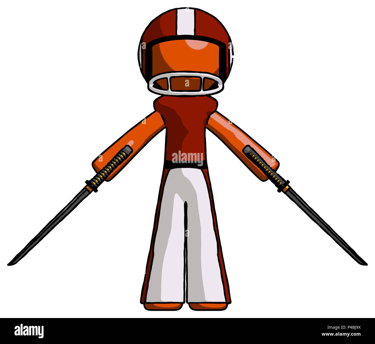 Orange football player man posing with two ninja sword katanas Stock ...