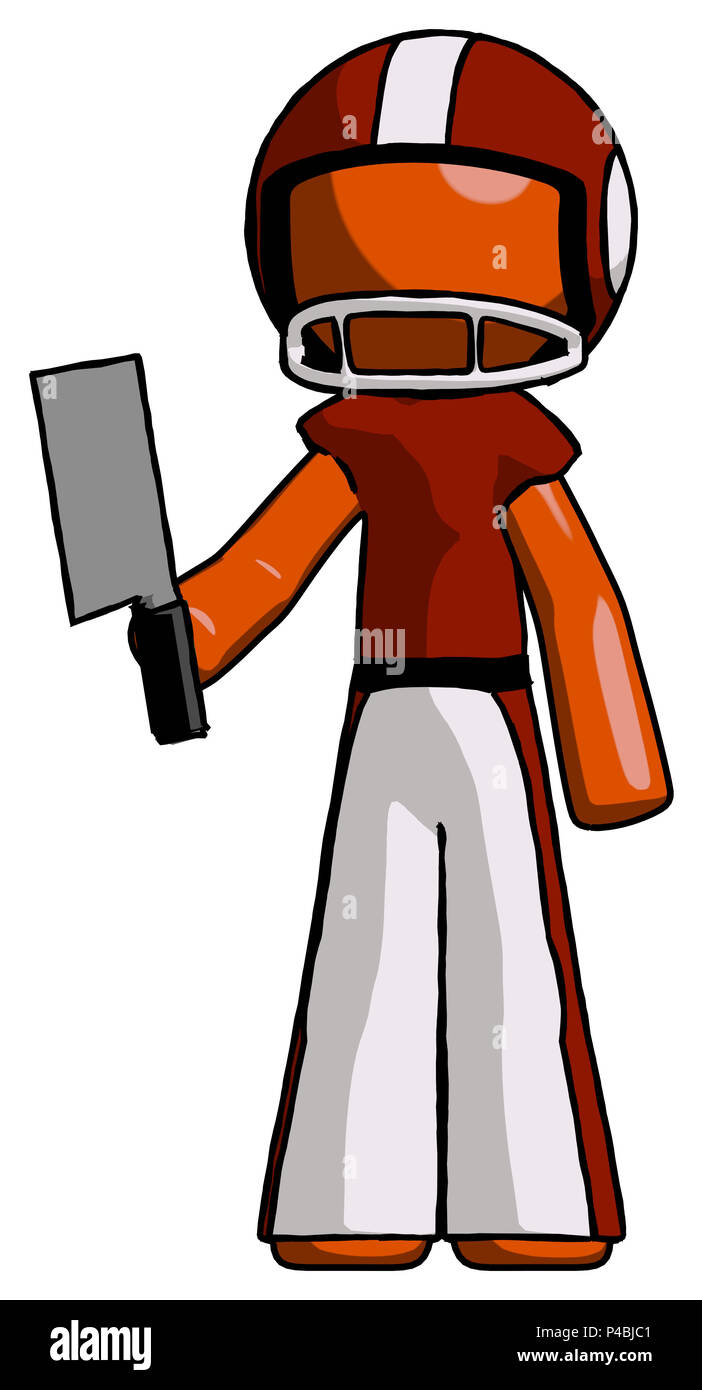 Orange football player man holding meat cleaver Stock Photo - Alamy