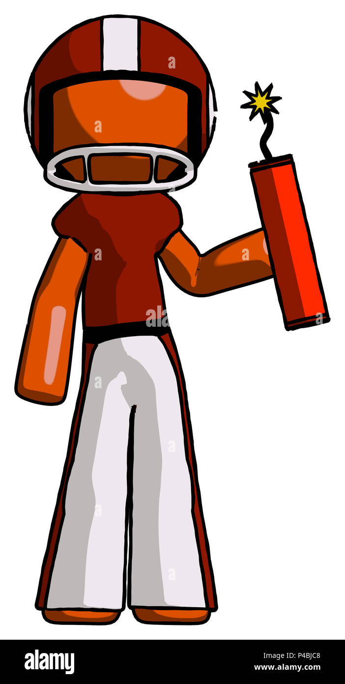 Orange football player man holding dynamite with fuse lit Stock Photo ...