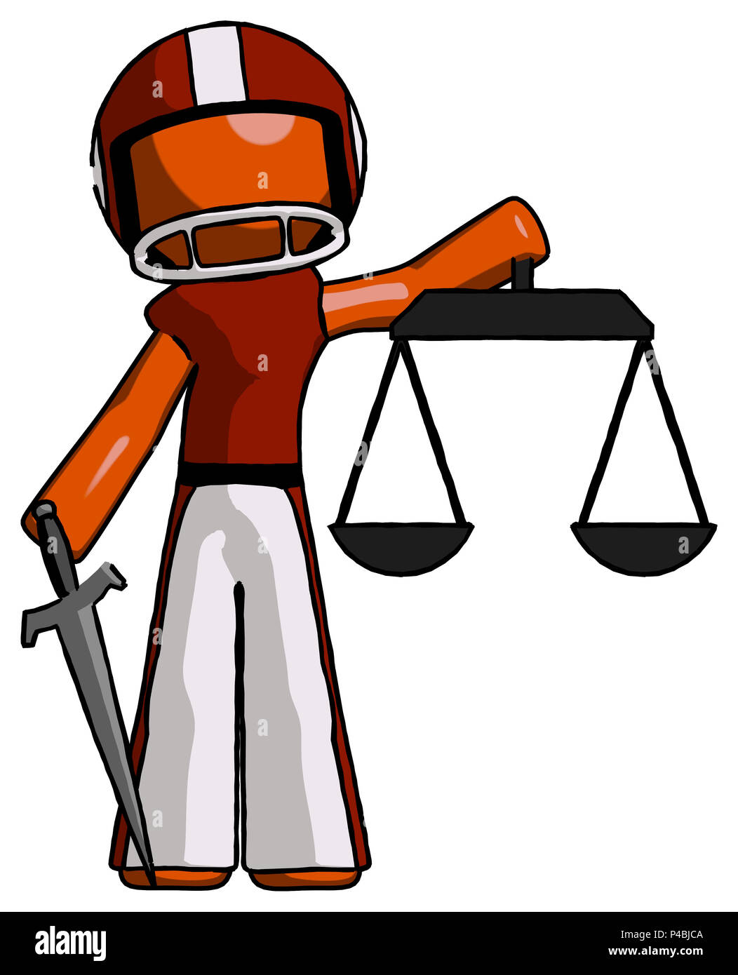 Orange football player man justice concept with scales and sword ...