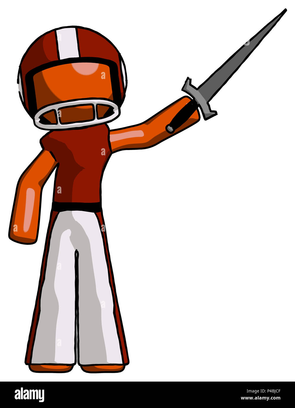 Orange football player man holding sword in the air victoriously Stock ...