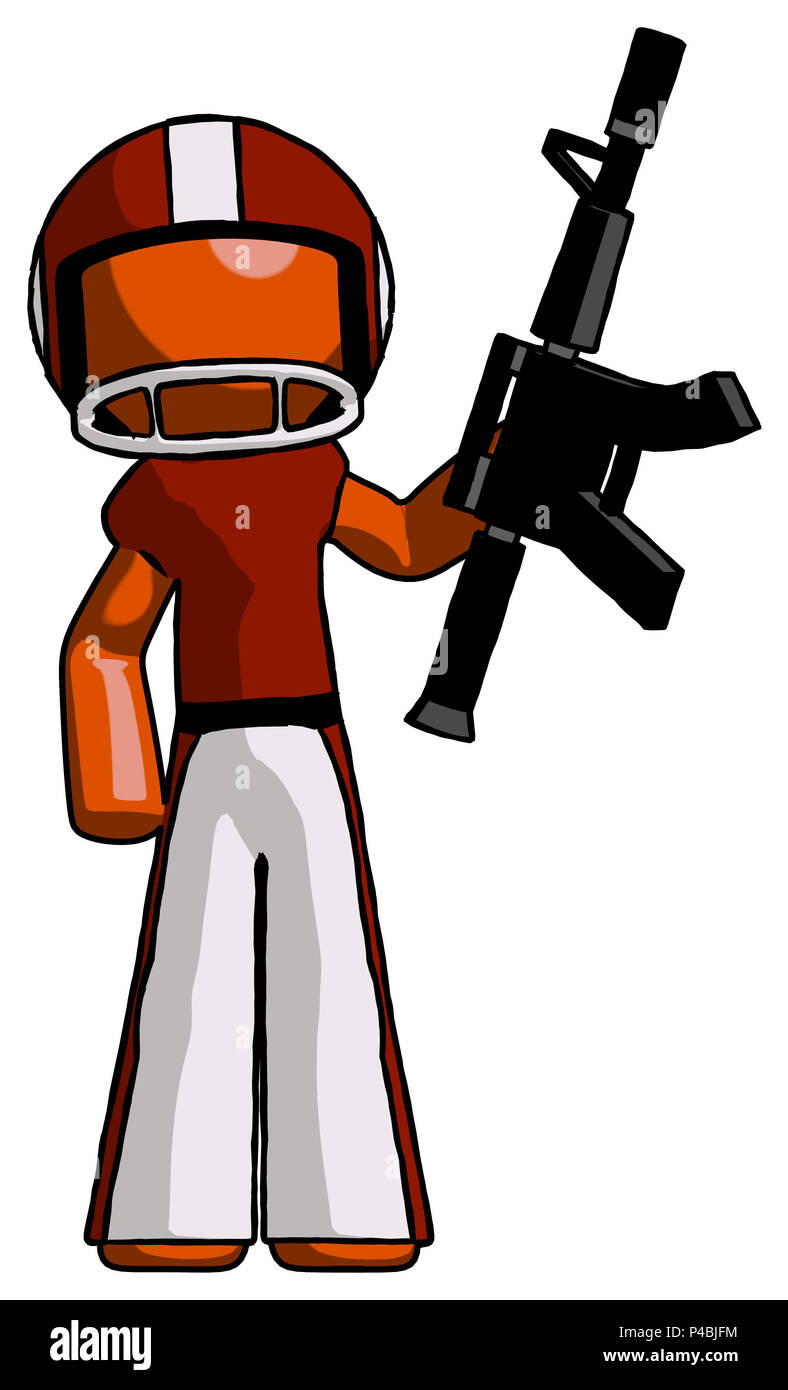 Orange football player man holding automatic gun Stock Photo - Alamy