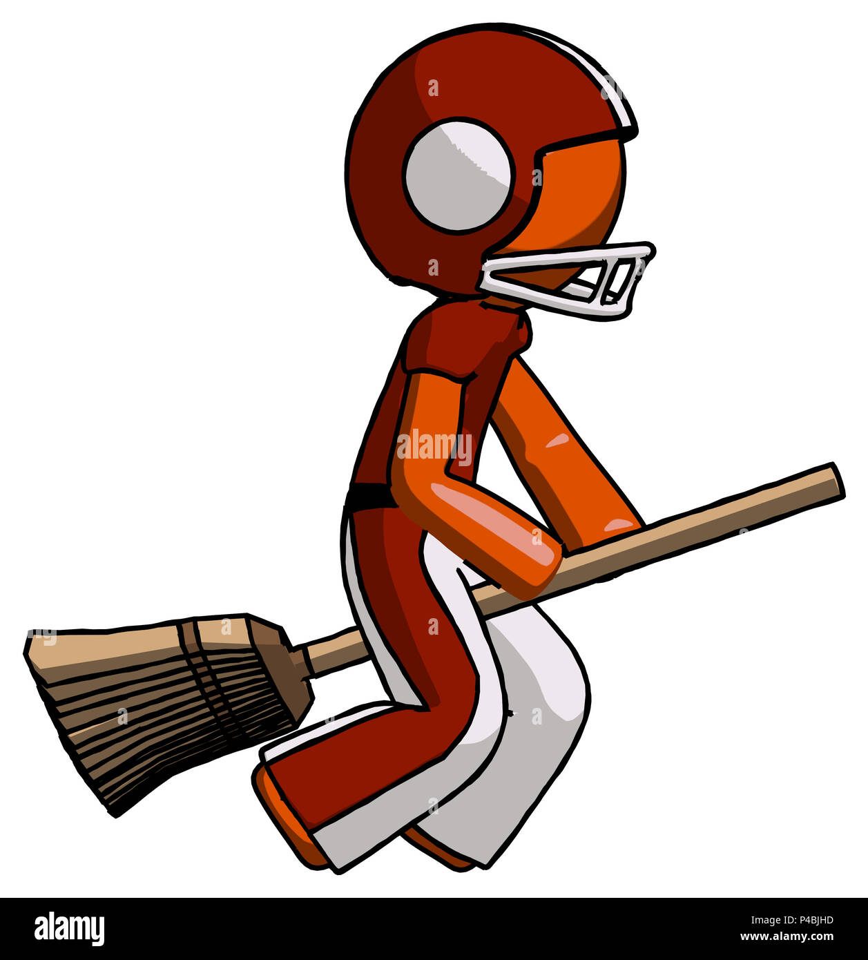 Orange football player man flying on broom Stock Photo - Alamy