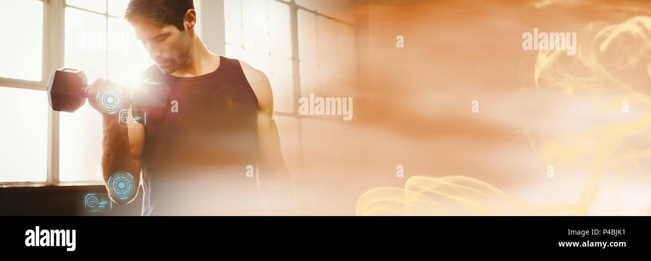 Composition of Fit Man lifting weights with digital elements Stock ...