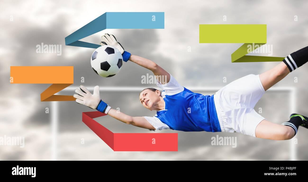 Blank infographic panels and soccer goalkeeper woman Stock Photo - Alamy