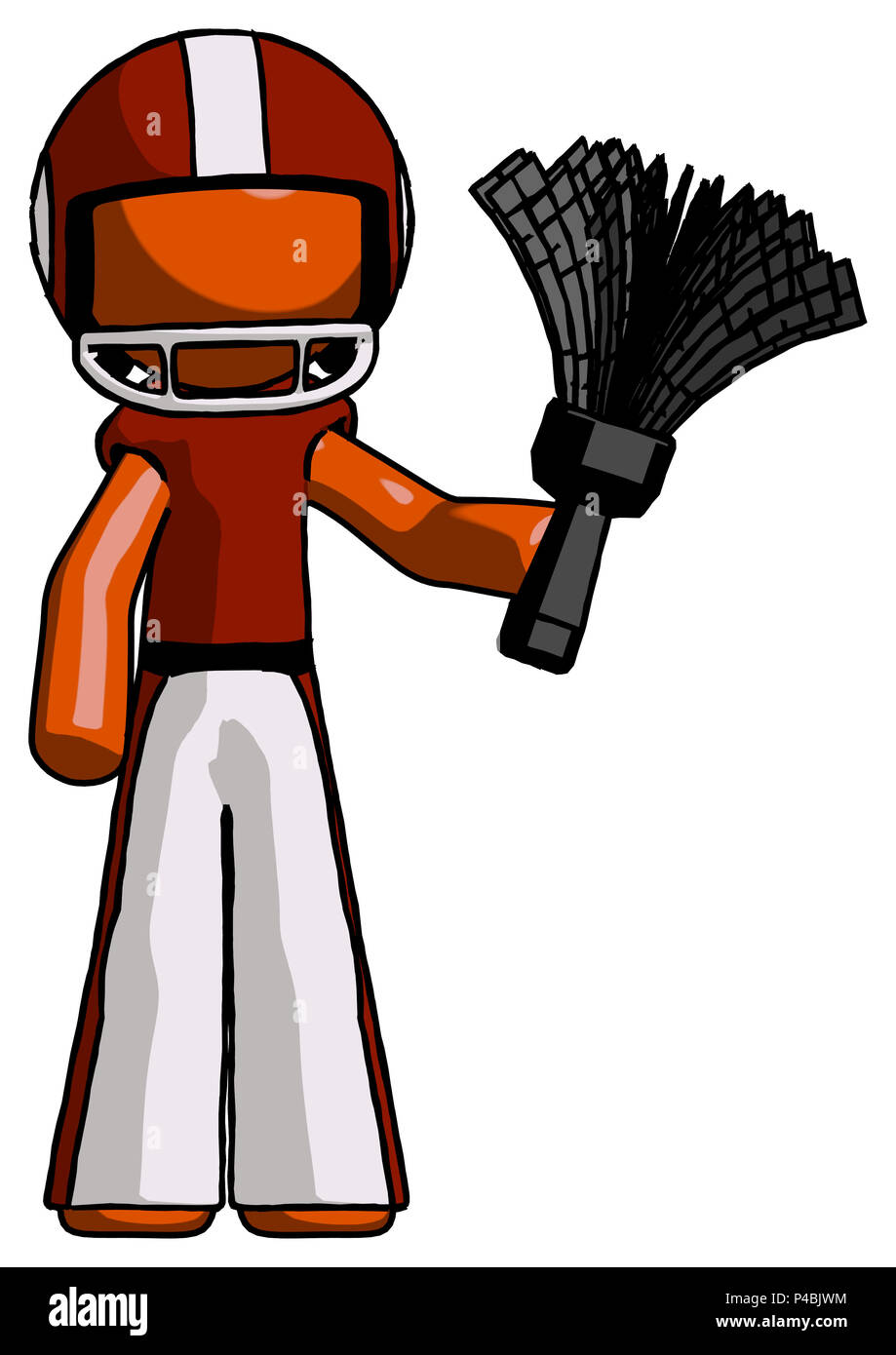 Orange football player man holding feather duster facing forward Stock ...