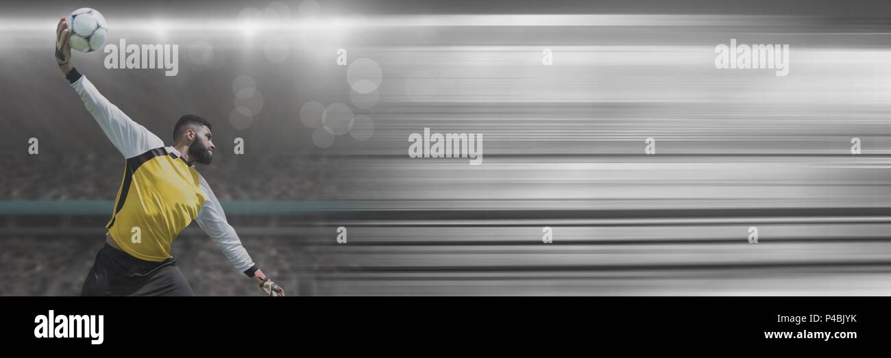 Soccer goalkeeper throwing ball in stadium with transition Stock Photo ...