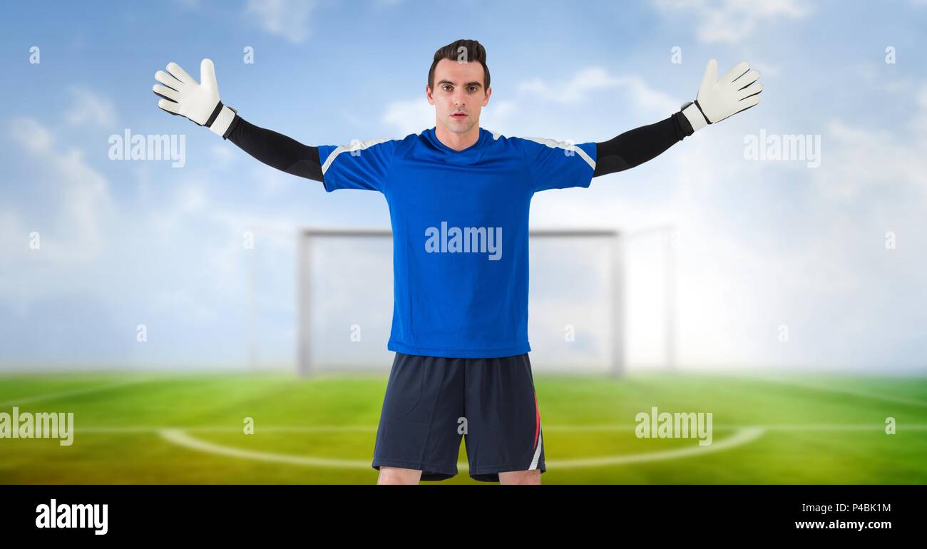 Soccer goalkeeper in goal Stock Photo - Alamy