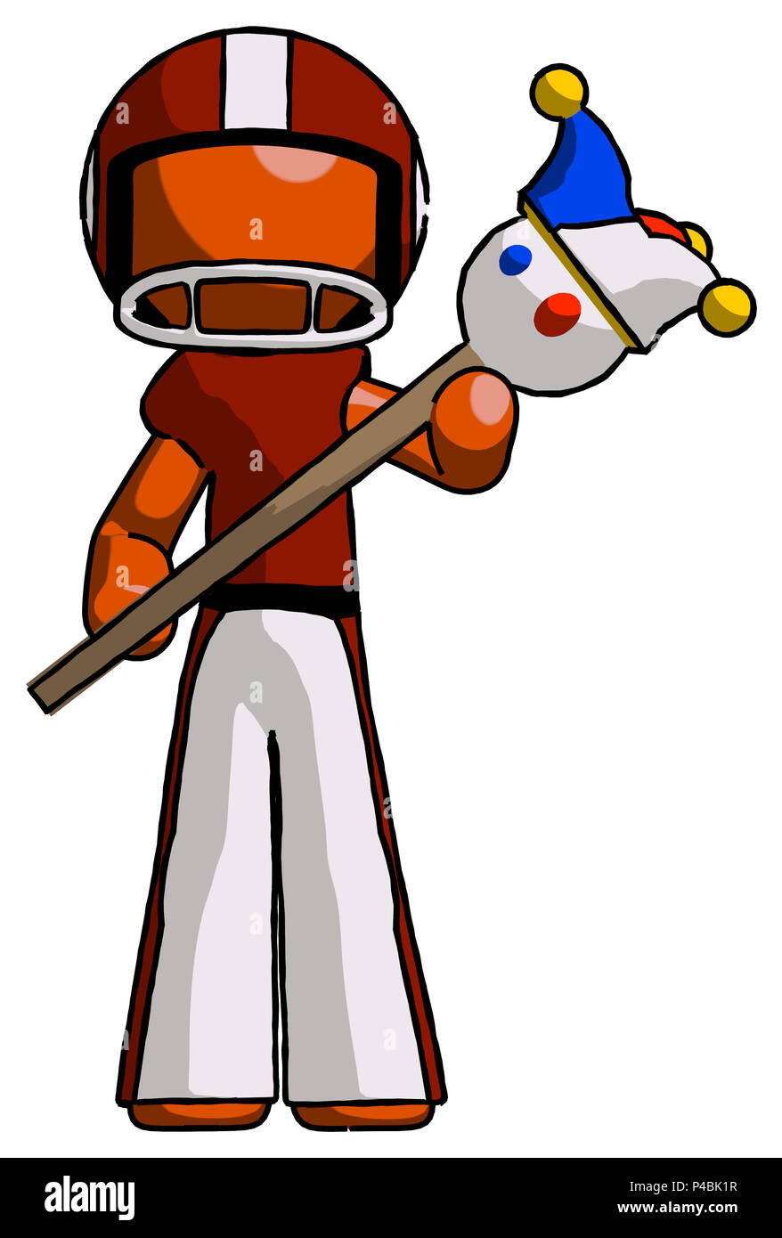 Orange football player man holding jester diagonally Stock Photo - Alamy