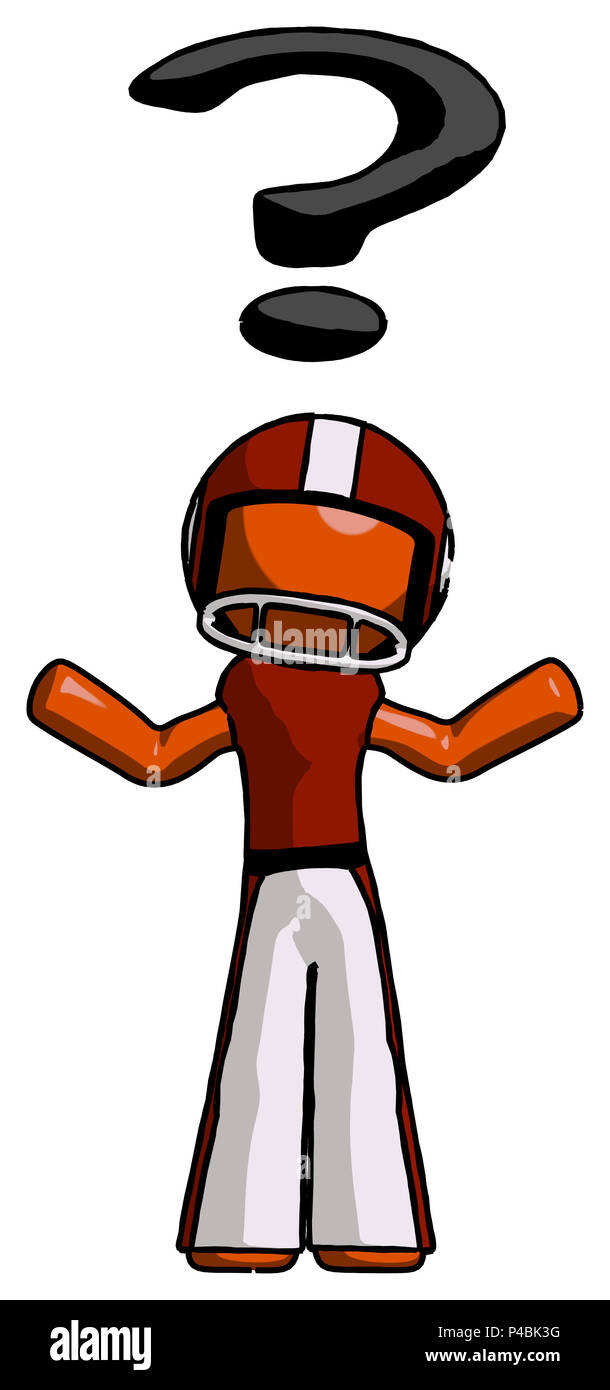 Orange football player man with question mark above head, confused ...