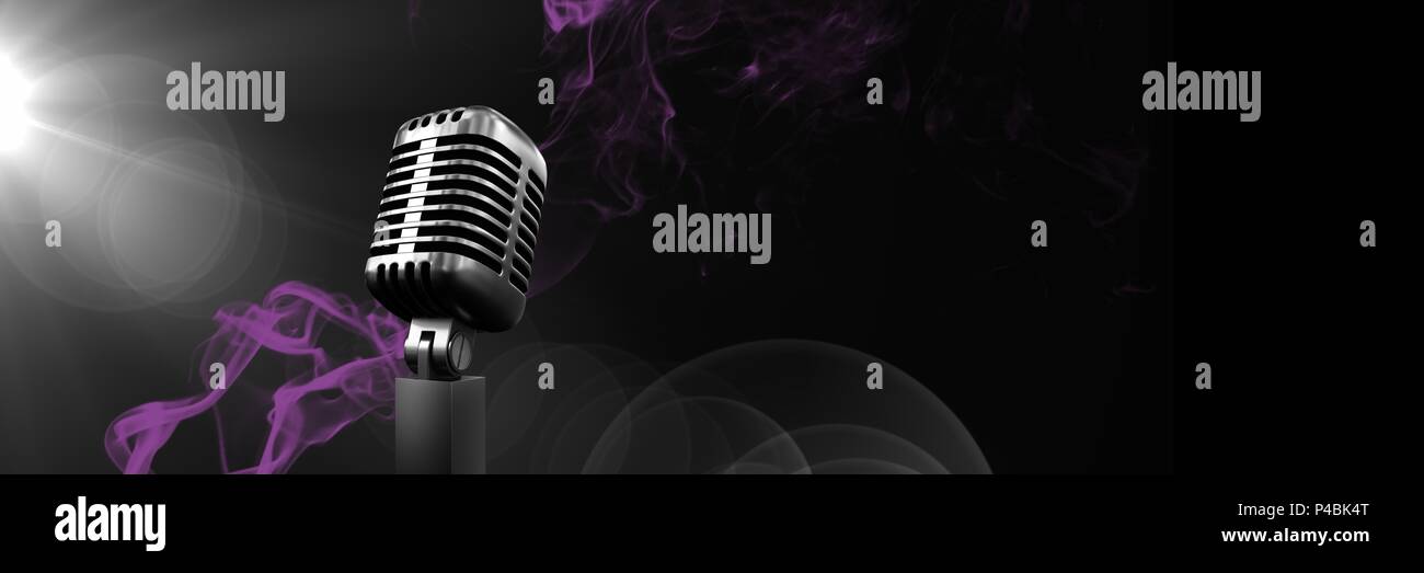 Composite image of microphone on purple and black background Stock ...