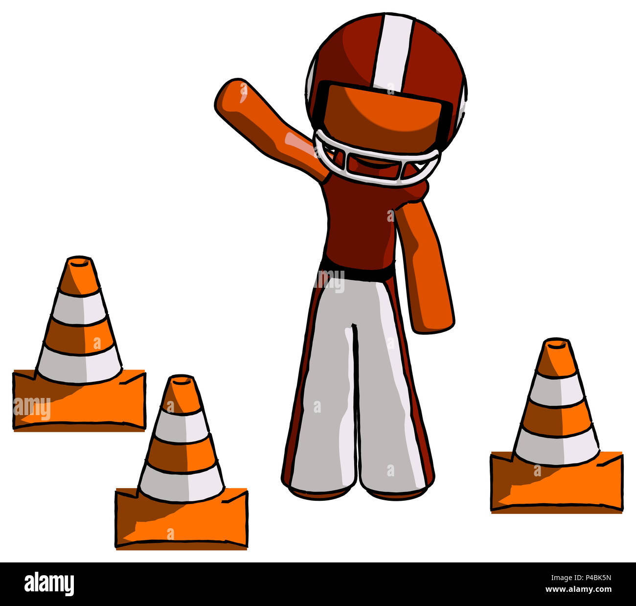 Orange football player man standing by traffic cones waving Stock Photo ...
