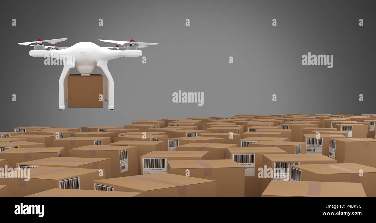 Drone flying with delivery parcel boxes Stock Photo - Alamy