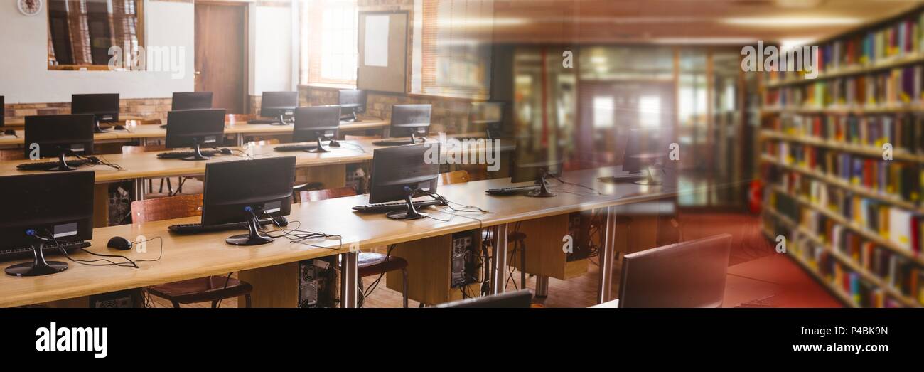 Education library with computer study transition Stock Photo - Alamy