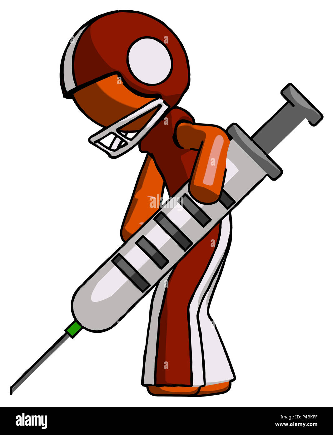 Orange football player man using syringe giving injection Stock Photo ...