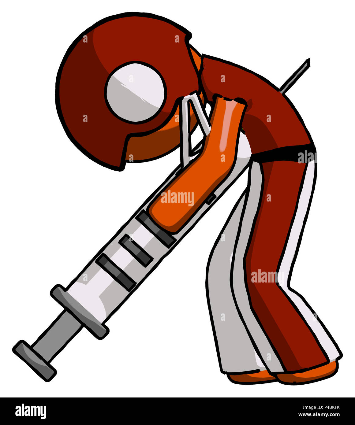 Orange football player man lethal injection, impaled on syringe Stock ...