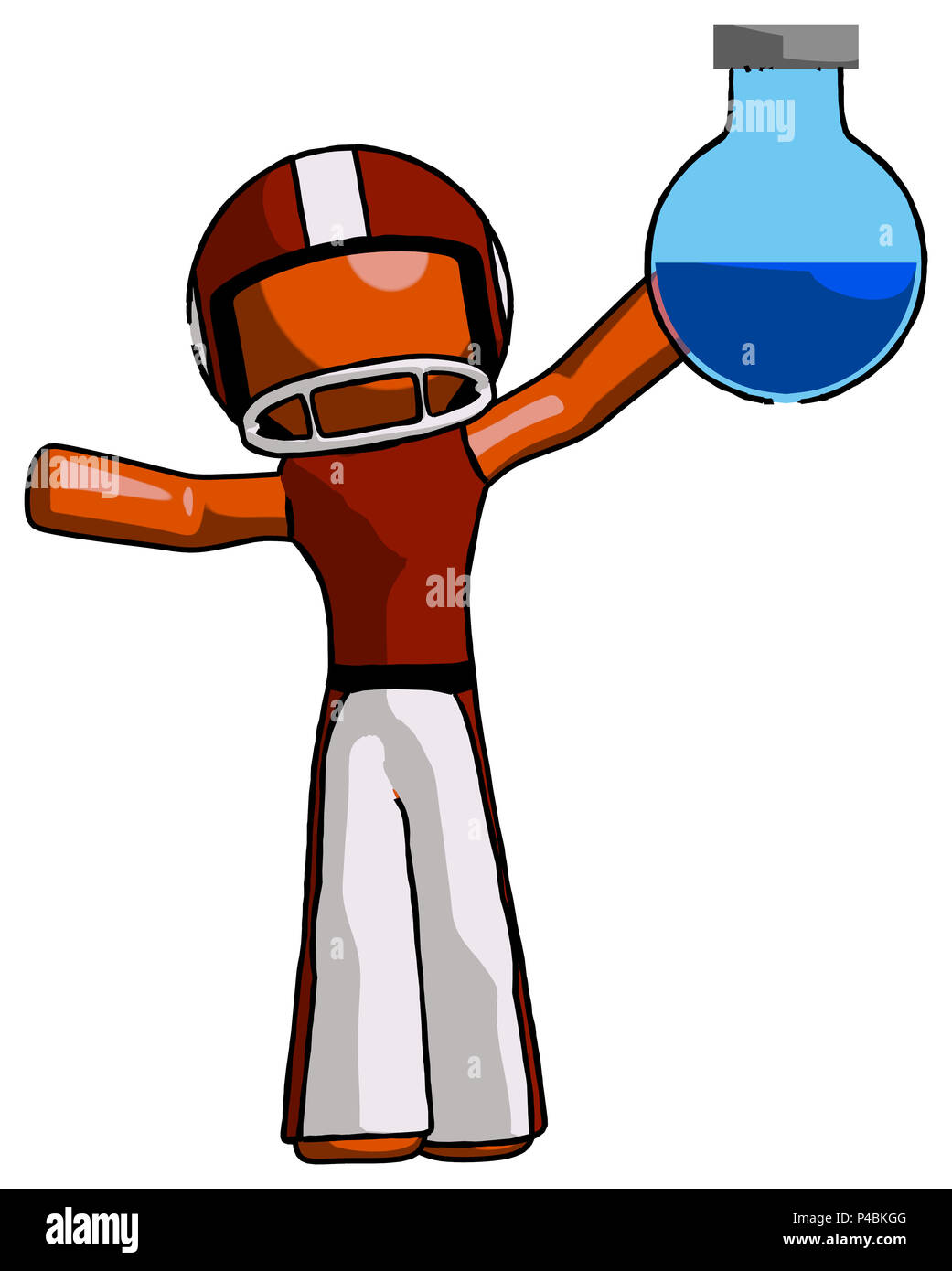 Orange football player man holding large round flask or beaker Stock ...