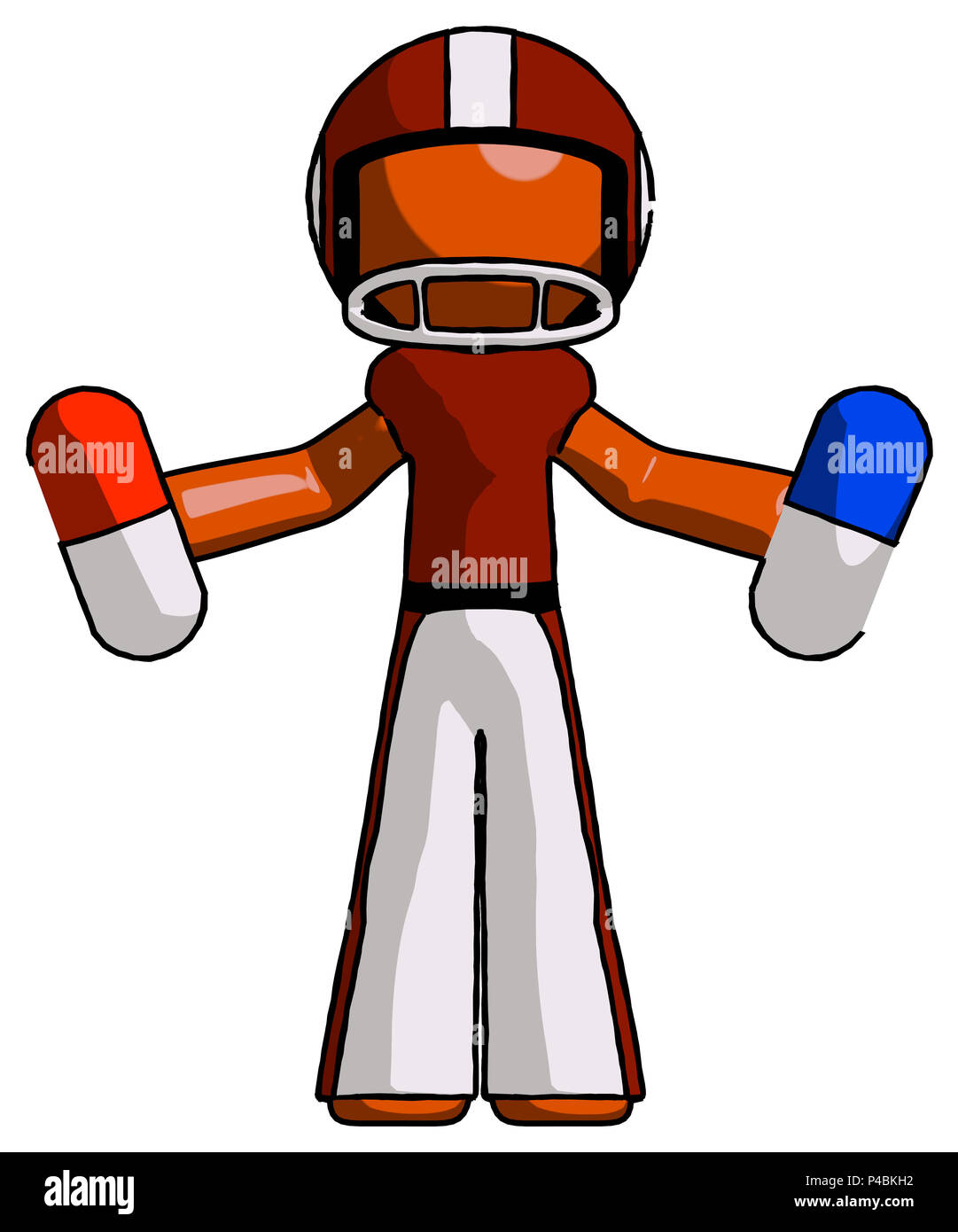 Orange football player man holding a red pill and blue pill Stock Photo ...