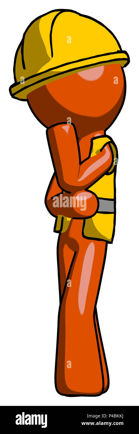 Orange construction worker contractor man thinking or puzzled ...
