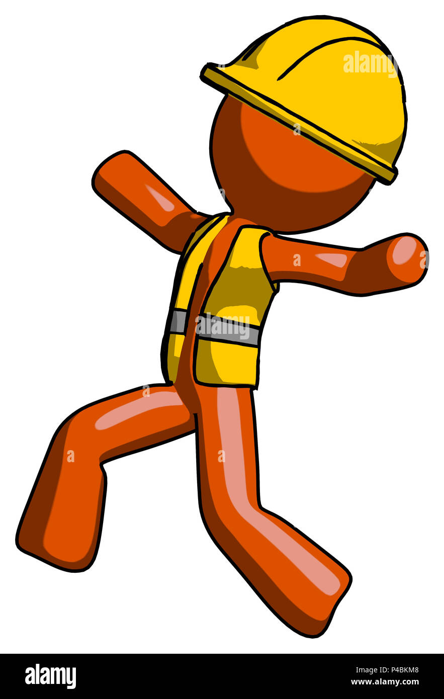 Orange construction worker contractor man running away in hysterical ...