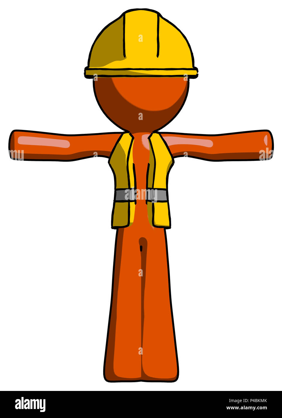 Orange construction worker contractor man t-pose arms up standing Stock ...