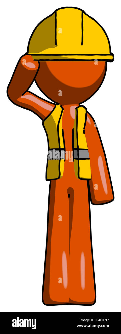 Orange construction worker contractor man soldier salute pose Stock ...