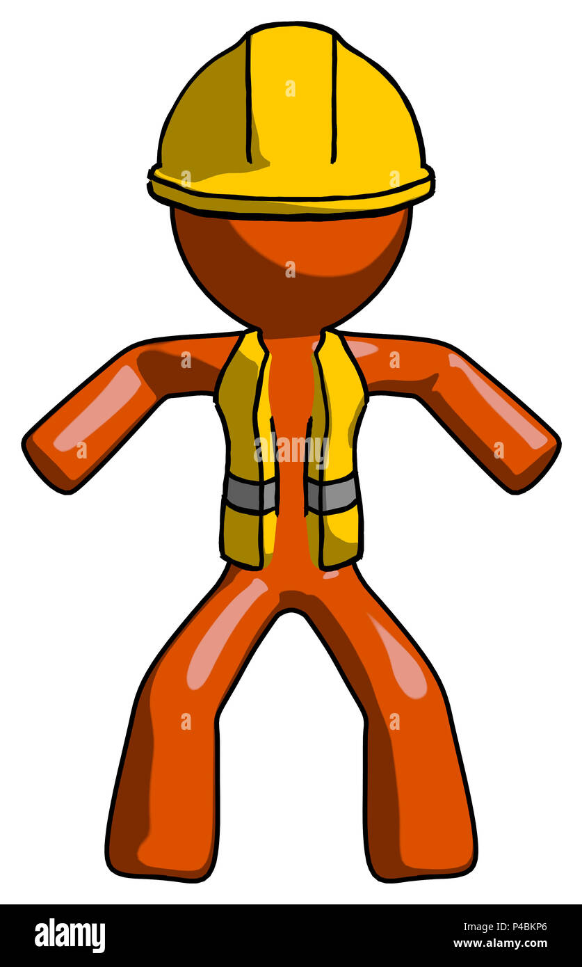 Orange construction worker contractor male sumo wrestling power pose ...
