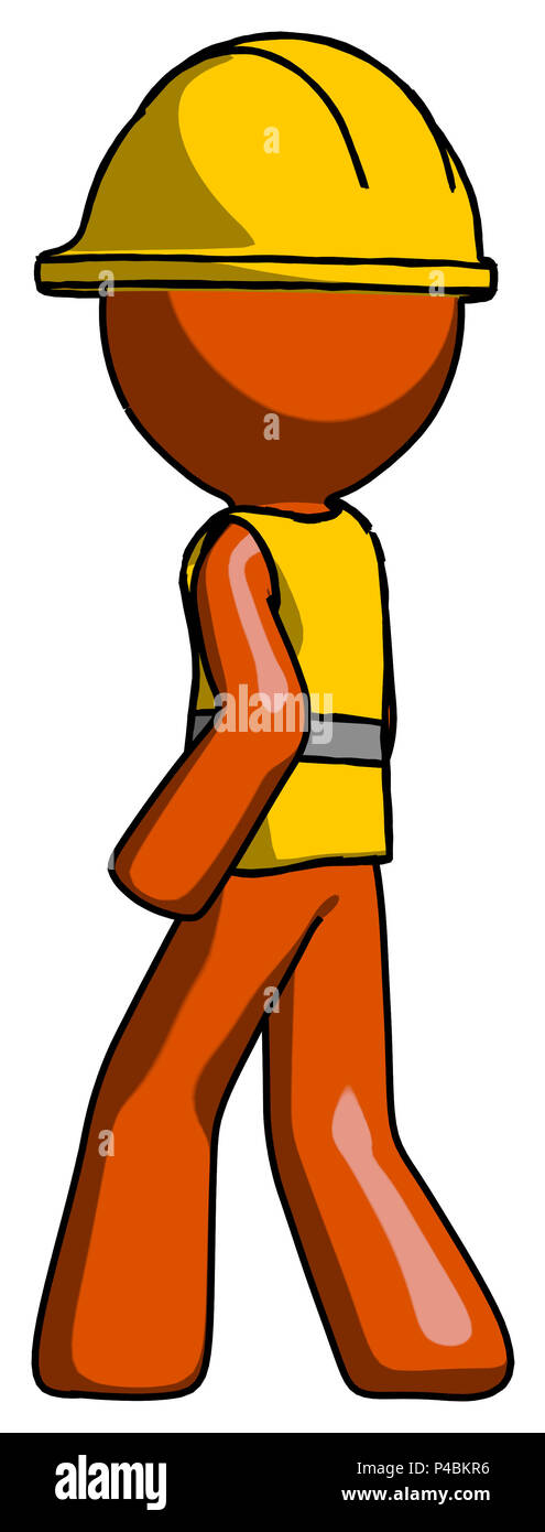 Orange construction worker contractor man walking away direction left ...
