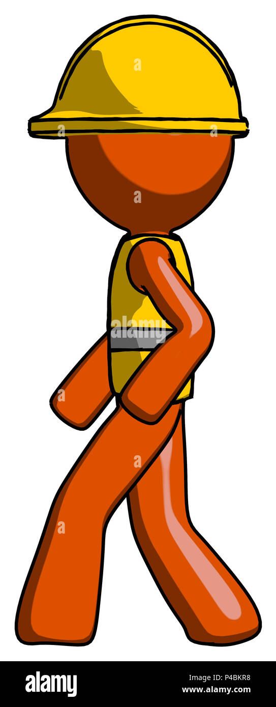Orange construction worker contractor man walking left side view Stock ...