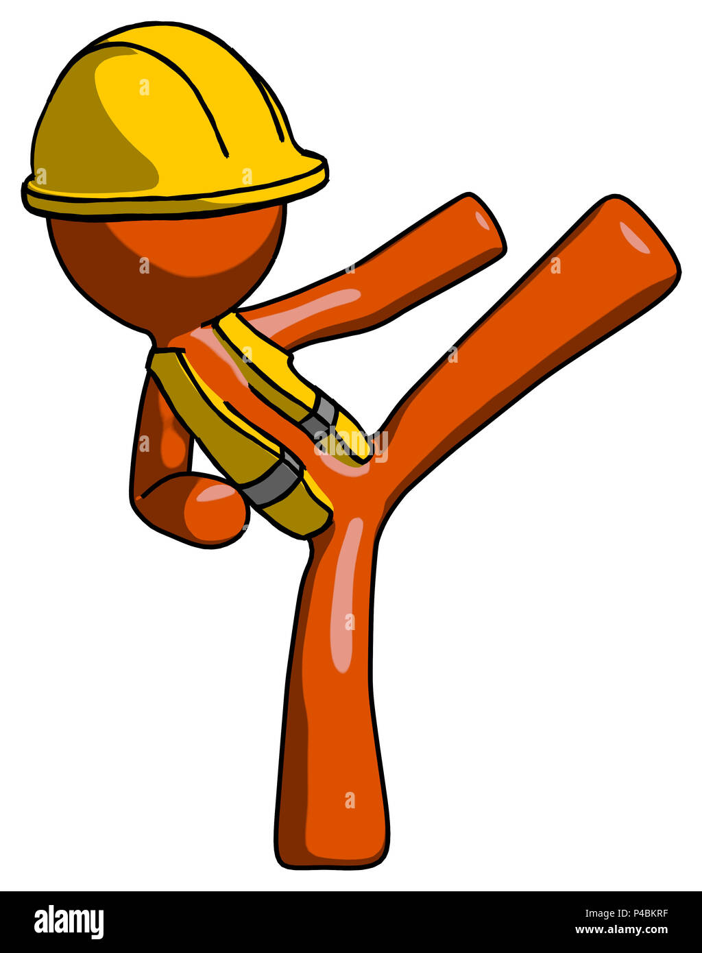 Orange construction worker contractor man ninja kick right Stock Photo ...