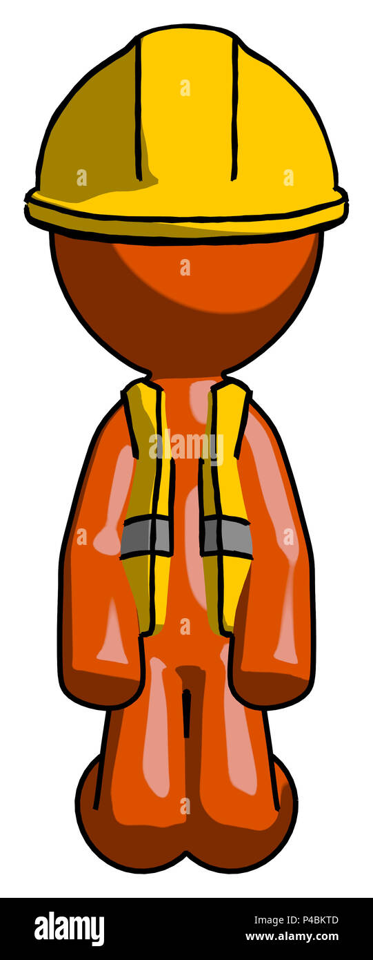 Orange construction worker contractor man kneeling front pose Stock ...